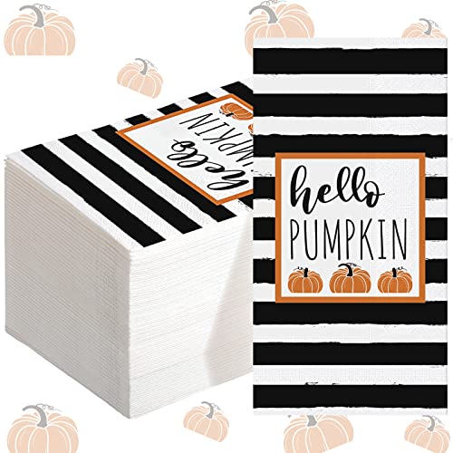 Hotop 100 Pcs Thanksgiving Pumpkin Paper Napkins 4-Ply Fall Disposable Guest Napkins Fall Paper Hand Towels Pumpkin Dinner Napkins Fall Harvest Vintage Dining Table Decoration for Home Party(200 Pcs)