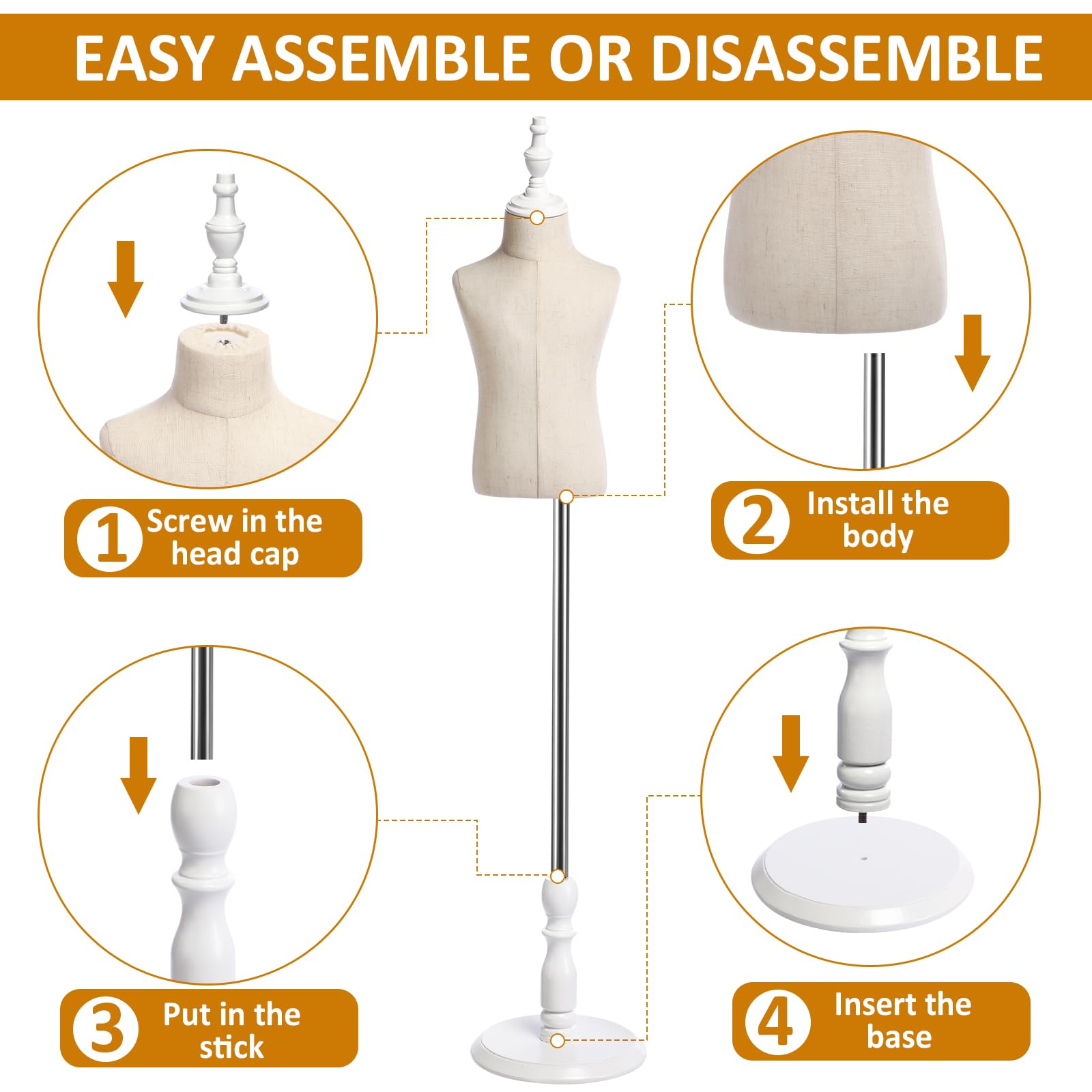 Geetery 2 Pcs Child Kids Dress Form Mannequin 2-3 Years Old Adjustable Toddler Clothes Mannequins Child Display Body Bust Forms with Wooden Base for Sewing Window Counter Display , White