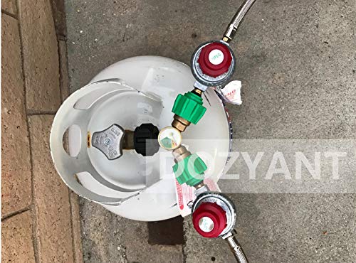 DOZYANT Propane Splitter, Propane Tank Y Splitter Adapter with Gauge, 2 Way LP Gas Adapter Tee Connector for 20lb Propane Tank Cylinder, Work with BBQ Grills, Camping Stoves, Gas Burners, Heater