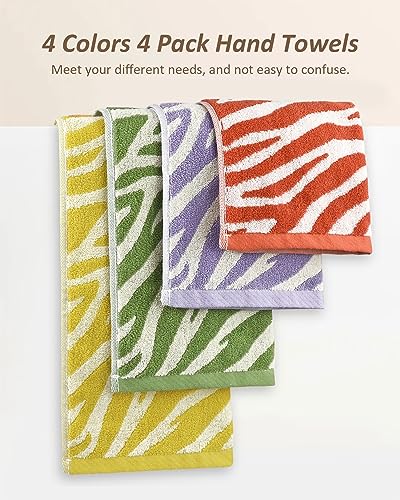 Jacquotha Zebra Stripe Hand Towels for Bathroom Kitchen Multicolored - Cotton Face Towels Hand Towel Set of 4, Cute Patterned Towel, 29” x 13”