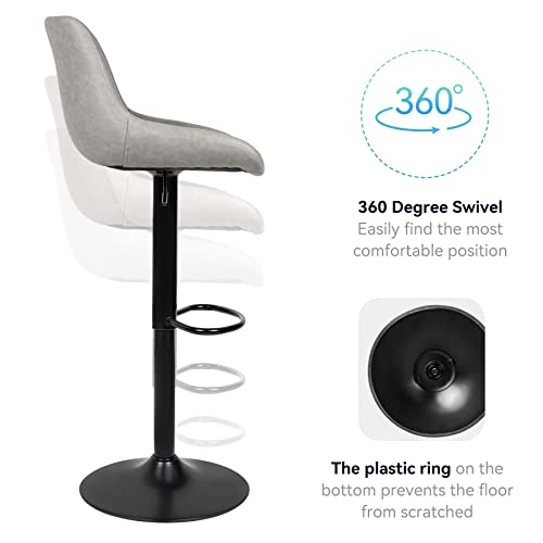 Nalupatio Bar Stools Set of 2, Adjustable Modern Swivel Bar Stools with Backs, Counter Height Performance Fabric Island Chairs for Home Kitchen, Light Grey