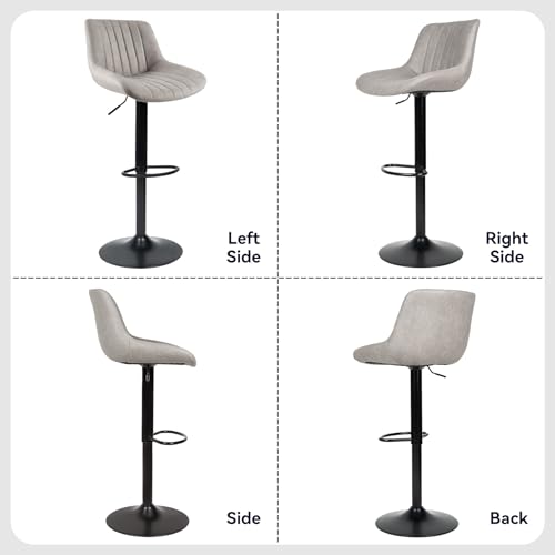 Nalupatio Bar Stools Set of 2, Adjustable Modern Swivel Bar Stools with Backs, Counter Height Performance Fabric Island Chairs for Home Kitchen, Light Grey