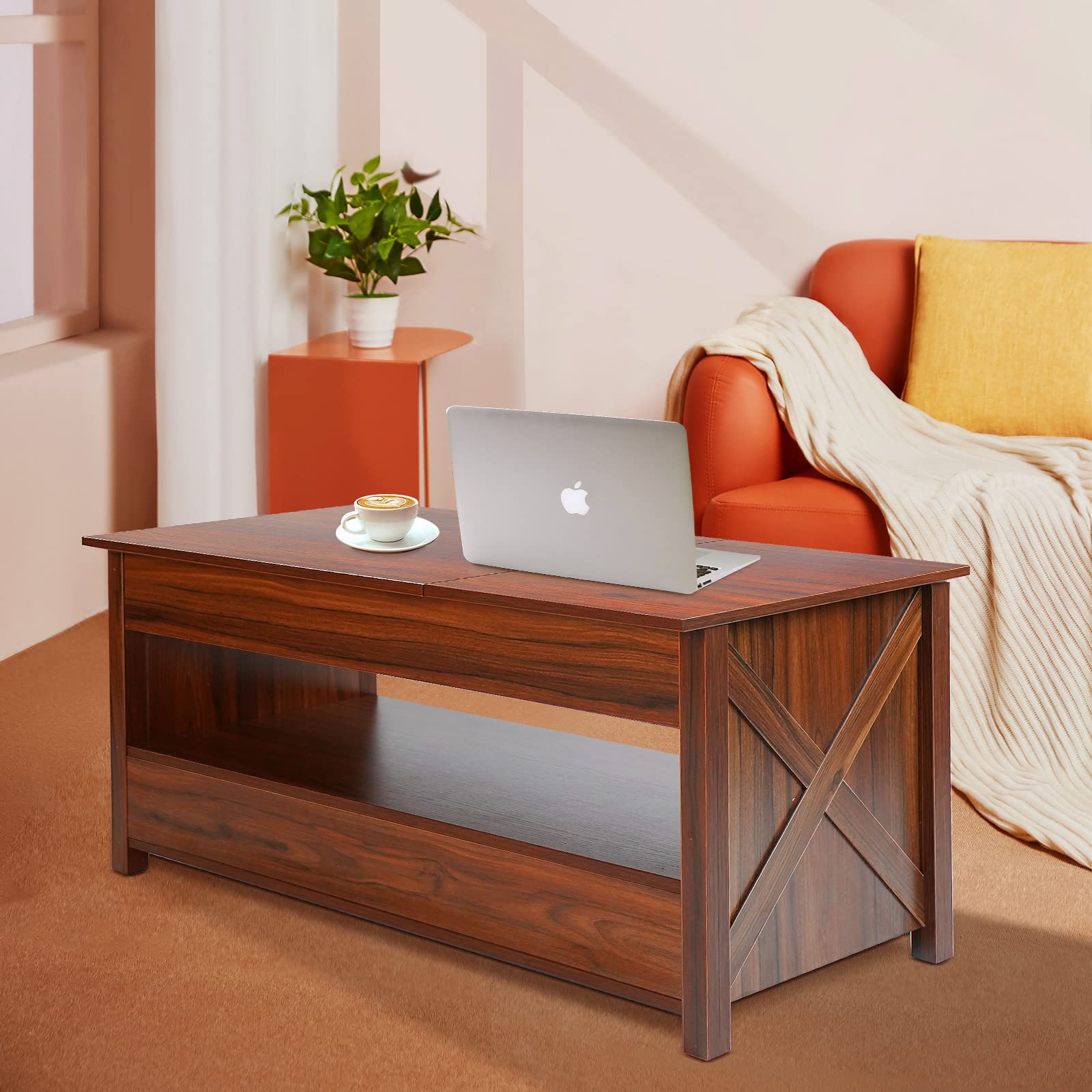 CLATINA Lift Top Coffee Table with Drawers and Hidden Compartment, 43.3'' Retro Center Coffee Table for Living Room, Farmhouse Coffee Table with Wooden Lift Tabletop, Espresso