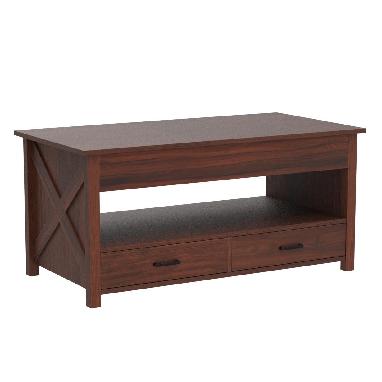 CLATINA Lift Top Coffee Table with Drawers and Hidden Compartment, 43.3'' Retro Center Coffee Table for Living Room, Farmhouse Coffee Table with Wooden Lift Tabletop, Espresso