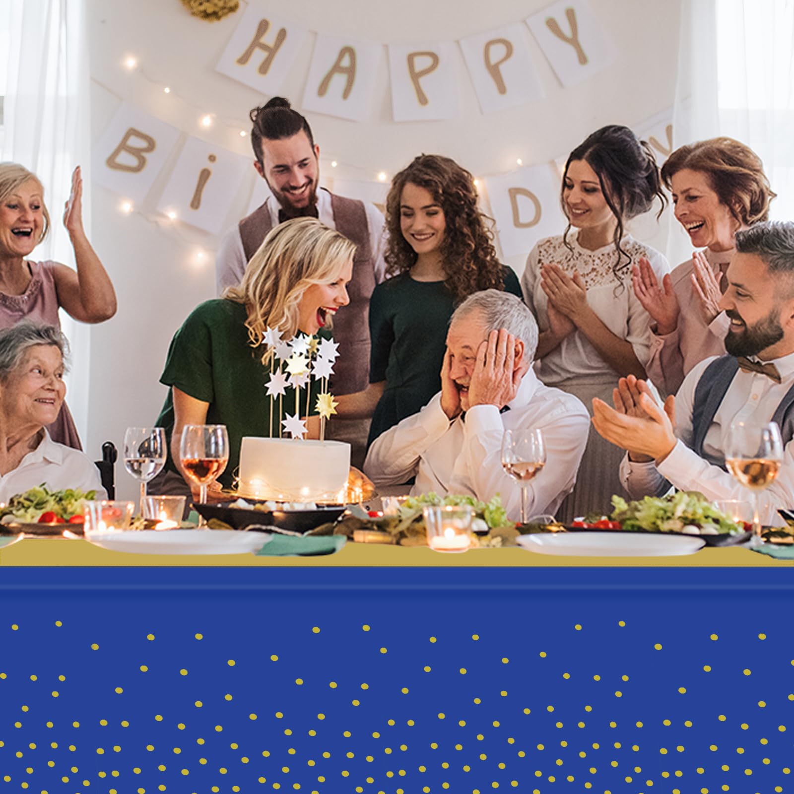 12 Pack Blue and Gold Tablecloth and Table Runner Party Decorations, Royal Blue and Gold Plastic Disposable Tablecloth and Satin Table Runner for Wedding Birthday Bridal Graduation Anniversary Party
