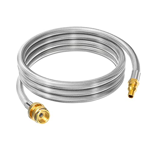 TIPHOPE 1/4'' Quick Connect Propane Hose for RV to Hook Up Portable Camping BBQ Grill,12FT Stainless Steel Braided LP Propane Hose Connects 1LB Portable Appliance to RV 1/4" Female Quick Disconnect