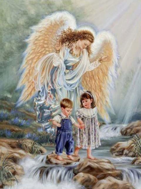 Diamond Painting Kits for Adults Guardian Angel Girl Babies Round Full Drill DIY 5D Diamond Art Easy for Beginner Gems Cross Stitch Mosaic Craft Hobby Wall Art for Home Decor 30x40cm