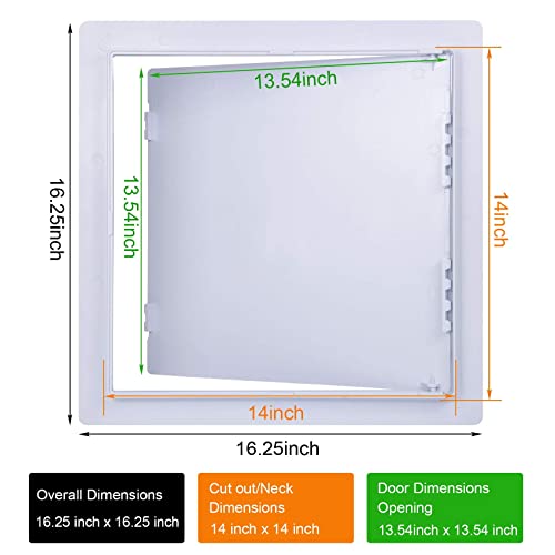 PNKKODW Plumbing Access Panel for Drywall 14 x 14 Inch Plastic Access Door Wall Access Panel Ceiling Reinforced Hinged Durable White
