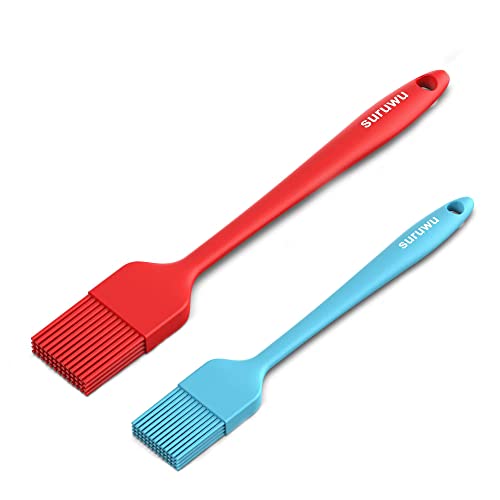 2 Pack Pastry Brush,Suruwu Silicone Basting Brushes Oil Sauce Marinades Butter Spreader with Steel Core, Temperature Resistant for Cake BBQ Grill Baking Kitchen Cooking, Dishwasher Safe