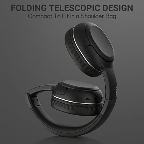 LORELEI B-C5 Wireless Headphones Bluetooth On-Ear Headset Bulit in Microphone, 30H Playtime,BT 5.3 Lightweght Foldable Headphones for Tablet/Ipad/Travel/Kids/Teens/Adult (Space Black)