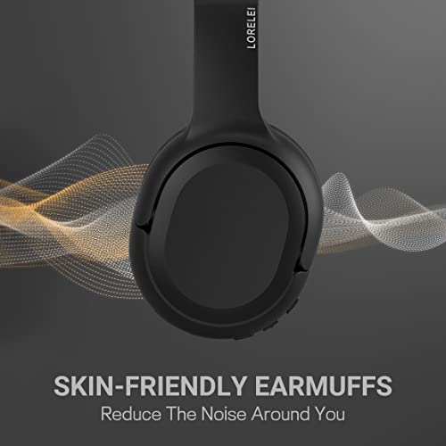 LORELEI B-C5 Wireless Headphones Bluetooth On-Ear Headset Bulit in Microphone, 30H Playtime,BT 5.3 Lightweght Foldable Headphones for Tablet/Ipad/Travel/Kids/Teens/Adult (Space Black)