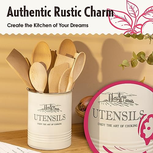noonberry Kitchen Utensil Holder for Countertop - Farmhouse Large Cooking Utensil Holder 6.7"- Utensils Organizer and Spatula Holder - Kitchen Counter Decor Crock