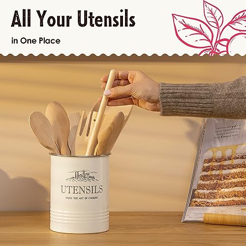 noonberry Kitchen Utensil Holder for Countertop - Farmhouse Large Cooking Utensil Holder 6.7"- Utensils Organizer and Spatula Holder - Kitchen Counter Decor Crock