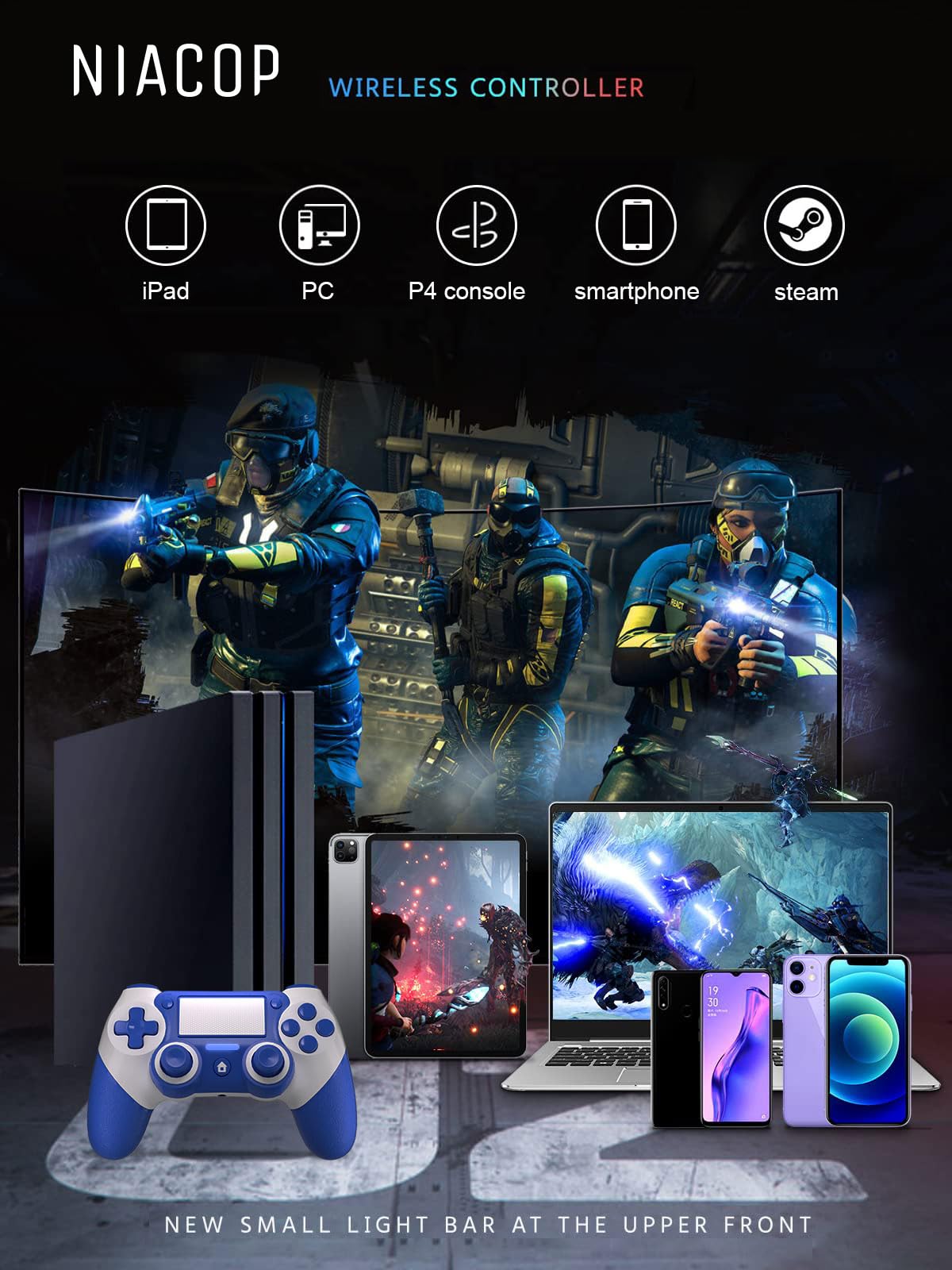 Niacop P4 Controller [2024 Latest Upgrade], Wireless p4 controller compatible p4 / 3/Pro/Slim/PC, P4 controllers with Back button Dual Vibration, Turbo,Touch Pad, Type-c port