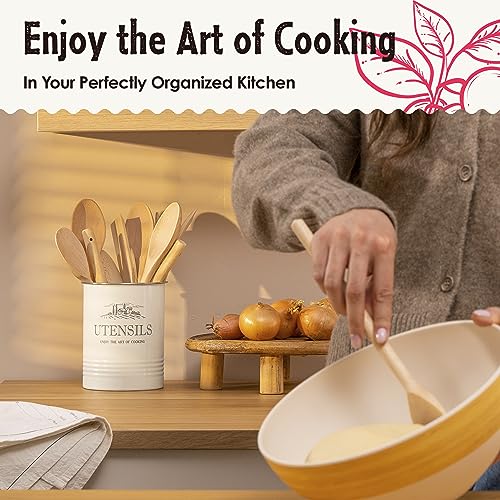 noonberry Kitchen Utensil Holder for Countertop - Farmhouse Large Cooking Utensil Holder 6.7"- Utensils Organizer and Spatula Holder - Kitchen Counter Decor Crock