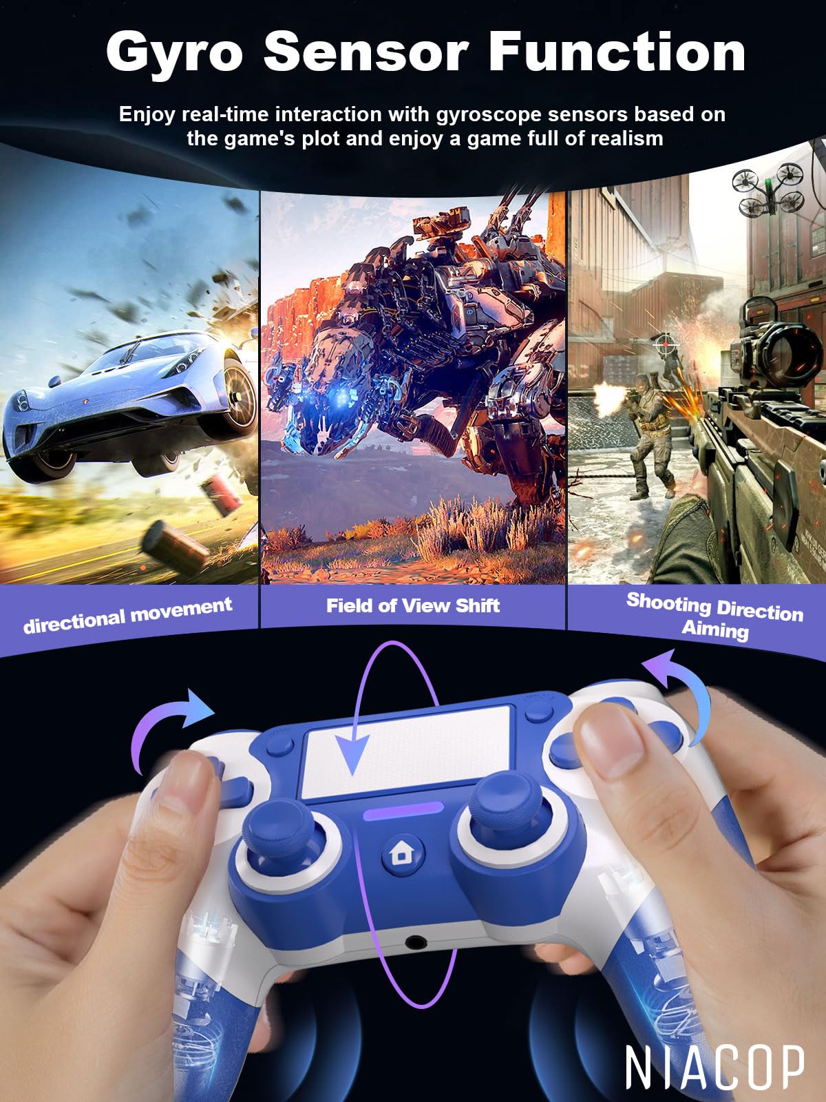 Niacop P4 Controller [2024 Latest Upgrade], Wireless p4 controller compatible p4 / 3/Pro/Slim/PC, P4 controllers with Back button Dual Vibration, Turbo,Touch Pad, Type-c port