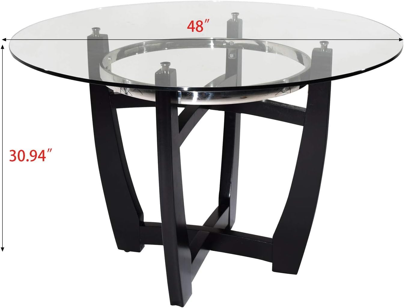 Tempered Glass Dining Table Chair Set with 2 Leather Upholstered Chairs 48" Round Kitchen Table w/ Glasstop & 2 Table Side Chairs for Dining Room Home Kitchen, Transparency&Purplish Blue-2P