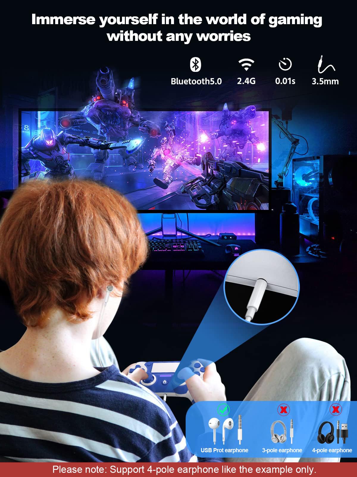 Niacop P4 Controller [2024 Latest Upgrade], Wireless p4 controller compatible p4 / 3/Pro/Slim/PC, P4 controllers with Back button Dual Vibration, Turbo,Touch Pad, Type-c port