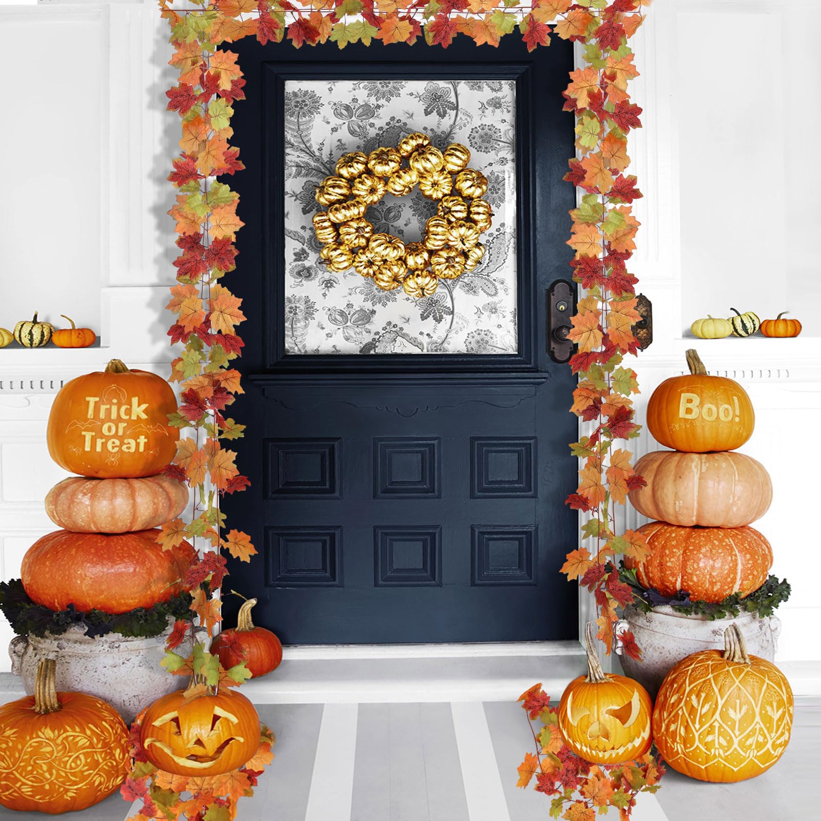 mizii 2 Strands Autumn Artificial Maple Vines Garland 79" Fake Vine with Silk Fall Leaves Faux Hanging Plants Greenery Decoration for Bedroom Home Wall Party Arch Apartment Room Decor (Maple)