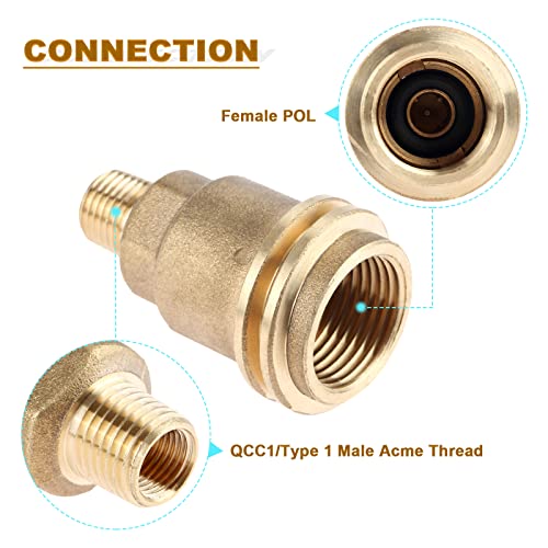 Mtsooning QCC1 Nut Propane Gas Fitting Adapter with 1/4 Inch Male Pipe Thread, Solid Brass Quick Connectors Grill Regulator Outdoor Cooking Heating Camping Replacement Parts