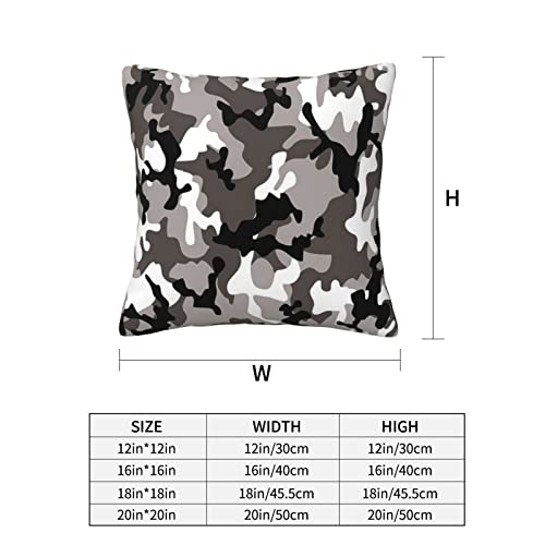 WURTON Black Grey White Camo Print Throw Pillow Covers, Soft Square Cushion Case,for Sofa, Couch,Bed Chair-18 X 18 Inch
