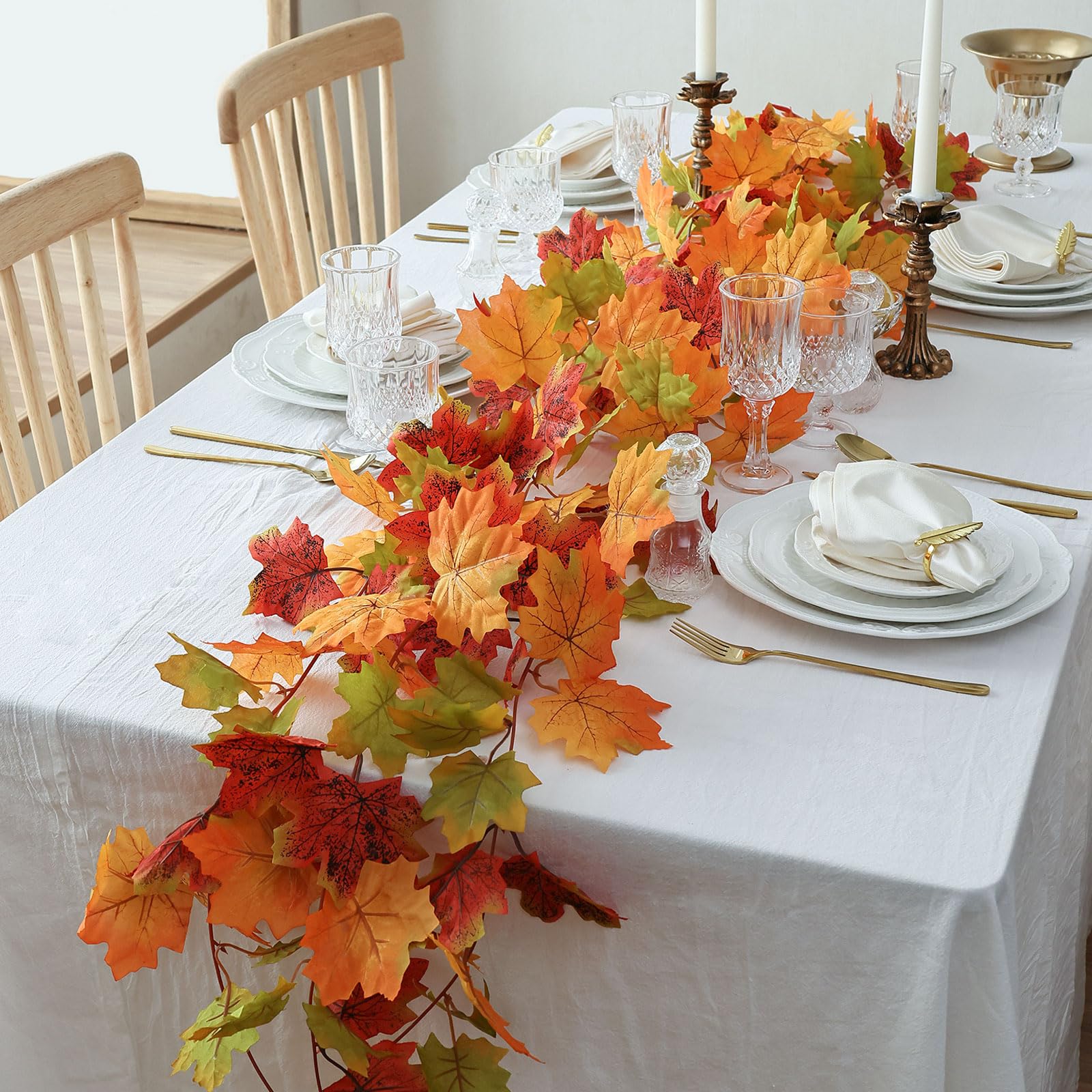 mizii 2 Strands Autumn Artificial Maple Vines Garland 79" Fake Vine with Silk Fall Leaves Faux Hanging Plants Greenery Decoration for Bedroom Home Wall Party Arch Apartment Room Decor (Maple)