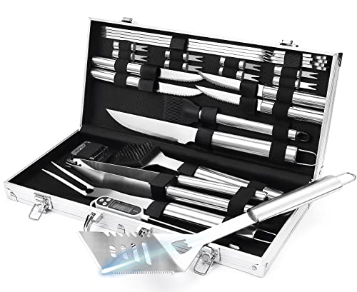 POLIGO Grill Tools Set,25Pcs Stainless Steel Grilling Accessories with Portable Case,Spatula, Tongs&Meat Knives and Fork for Dad Gifts,Professional BBQ Tools Set for Men Outdoor Camping/Backyard