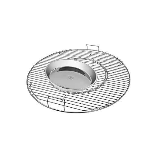 AJinTeby 8835 Gourmet BBQ System Hinged Cooking Grate with 12" Drip Pan for 22.5 inch Weber One-Touch Silver, Bar-B-Kettle, Master-Touch, for Weber Vortex, Barrel 22" Sear Charcoal Grill Accessories
