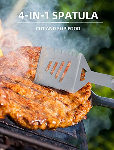 POLIGO Grill Tools Set,25Pcs Stainless Steel Grilling Accessories with Portable Case,Spatula, Tongs&Meat Knives and Fork for Dad Gifts,Professional BBQ Tools Set for Men Outdoor Camping/Backyard