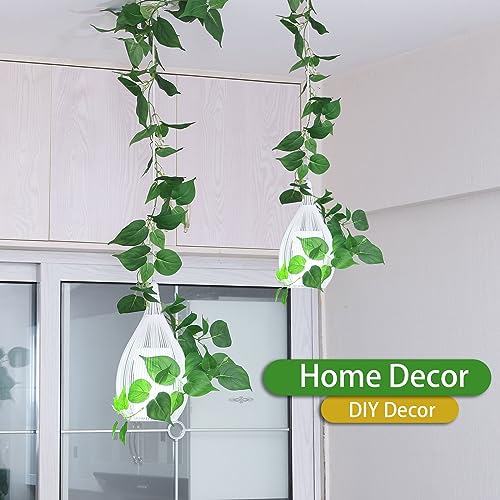 mizii 2 Strands Artificial Vines Scindapsus Garland 79" Real Touch Fake Vine with Silk Green Leaves Faux Hanging Plants Greenery Decoration for Bedroom Wall Party Wedding Room Decor