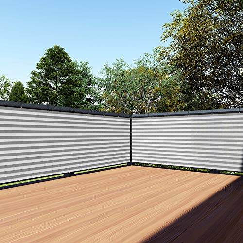 TANG SunShades Depot 35" x 10' White & Grey Stripes Balcony Privacy Screen Fence Windscreen for Porch Deck Outdoor Backyard Patio Balcony to Cover Sun Shade UV-Proof fits Perfectly on 3'x10' Fence