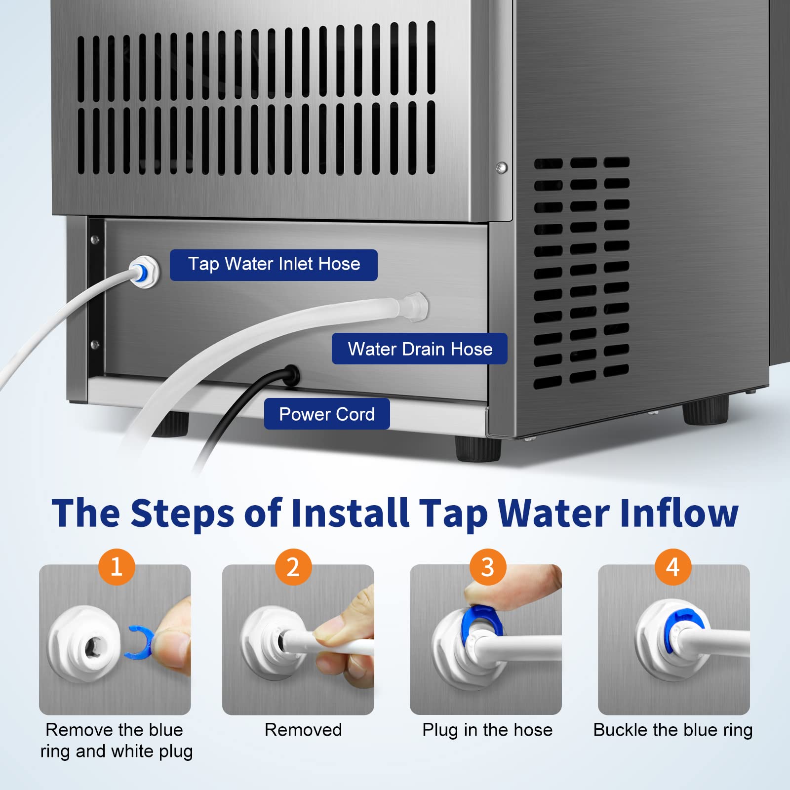 Commercail Ice Maker 130Lbs/24H with 35Lbs Ice Capacity,Upgraded 15" Wide Under Counter Ice Machine 45Pcs Ice Cubes, Commercial Ice Machine Self Clean Stainless Steel Built-in or Freestanding