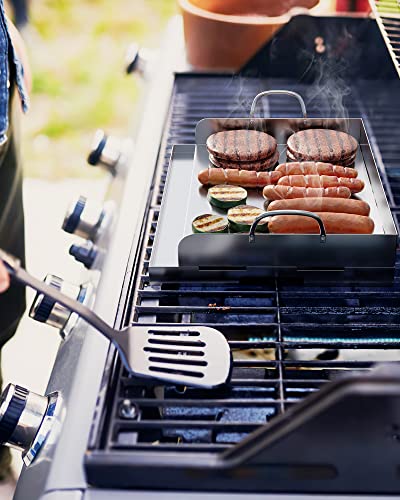 RIEDHOFF 17" x 13" Griddle, [430 Stainless Steel] Flat Top Rectangular Plate with 2 Barbecue Spatula for Charcoal/Gas Grills, Parties, Camping