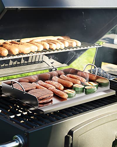 RIEDHOFF 17" x 13" Griddle, [430 Stainless Steel] Flat Top Rectangular Plate with 2 Barbecue Spatula for Charcoal/Gas Grills, Parties, Camping