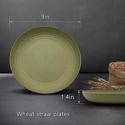 Yemyep Wheat Straw Plates 9 Inch Dinner Plates Set of 8, Microwave&Dishwasher Safe, Unbreakable Plastic Plates, Reusable, Lightweight Plates for kitchen, camping, Party(Beige)