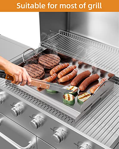 RIEDHOFF 17" x 13" Griddle, [430 Stainless Steel] Flat Top Rectangular Plate with 2 Barbecue Spatula for Charcoal/Gas Grills, Parties, Camping