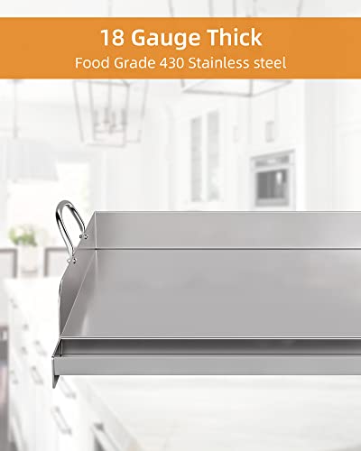 RIEDHOFF 17" x 13" Griddle, [430 Stainless Steel] Flat Top Rectangular Plate with 2 Barbecue Spatula for Charcoal/Gas Grills, Parties, Camping