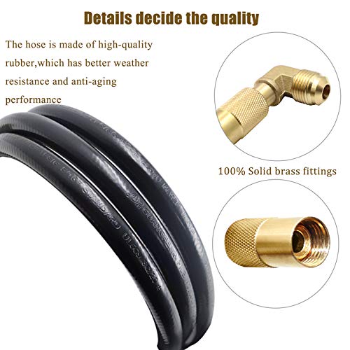 5 Feet Low Pressure Propane Regulator Hose,QCC1 Universal Grill Regulator Replacement Parts with 90 Degree Elbow Adaptor for 17" and 22" Blackstone Tabletop Camper Grill