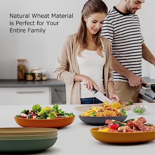 Yemyep Wheat Straw Plates 9 Inch Dinner Plates Set of 8, Microwave&Dishwasher Safe, Unbreakable Plastic Plates, Reusable, Lightweight Plates for kitchen, camping, Party(Beige)