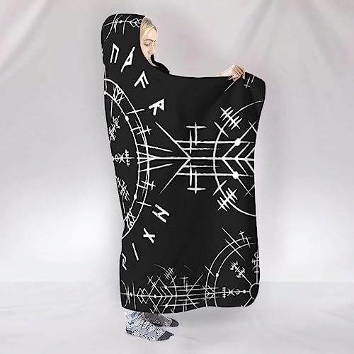 Viking 3D Printing Hooded Blanket Keeps Warm And Soft Viking Vegvisir Compass Unisex Winter Wearable Hooded Blanket Double Thickened Plush Wool Blanket ( Color : Blanket , Size : 80x60in/150x200cm )