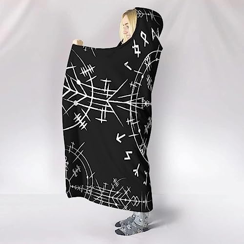 Viking 3D Printing Hooded Blanket Keeps Warm And Soft Viking Vegvisir Compass Unisex Winter Wearable Hooded Blanket Double Thickened Plush Wool Blanket ( Color : Blanket , Size : 80x60in/150x200cm )