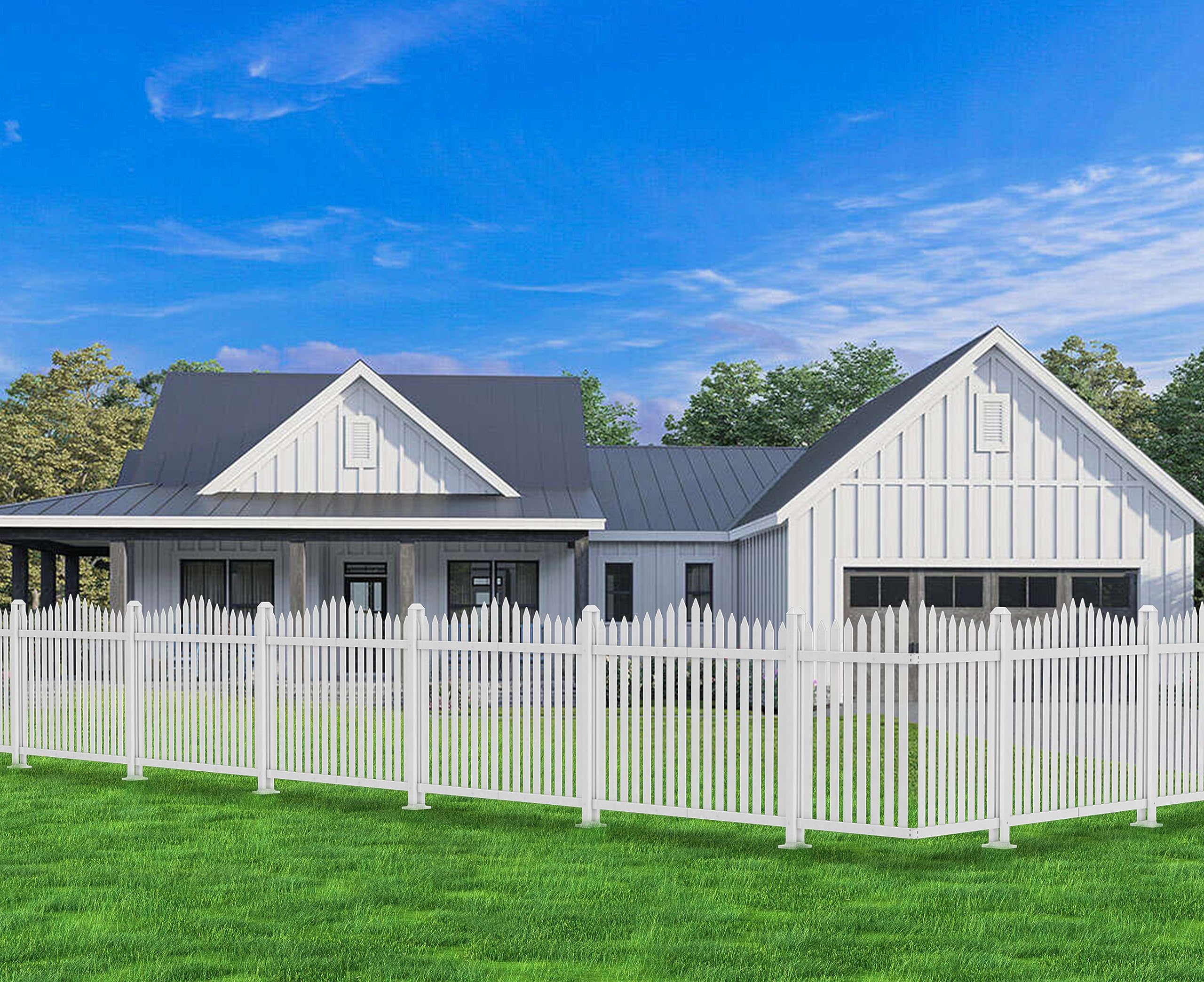 Goleray Outdoor Vinyl Fence (1Set), W84 X H36 Garden Fence Panels White Picket Fence Privacy Screen PVC Fencing for Yard Patio Decorative Air Conditioner Fence(34 Pickets,Scalloped)