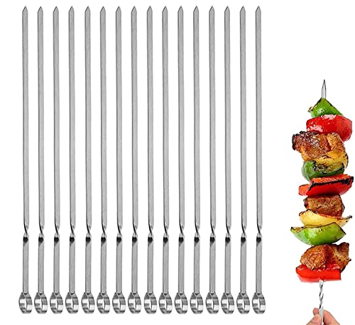 Metal Kabob Skewers 16Pcs 14",Flat Skewers for Grilling,BBQ Barbecue Skewer Stainless Steel Shish Kebob,Reusable Set for Grilling