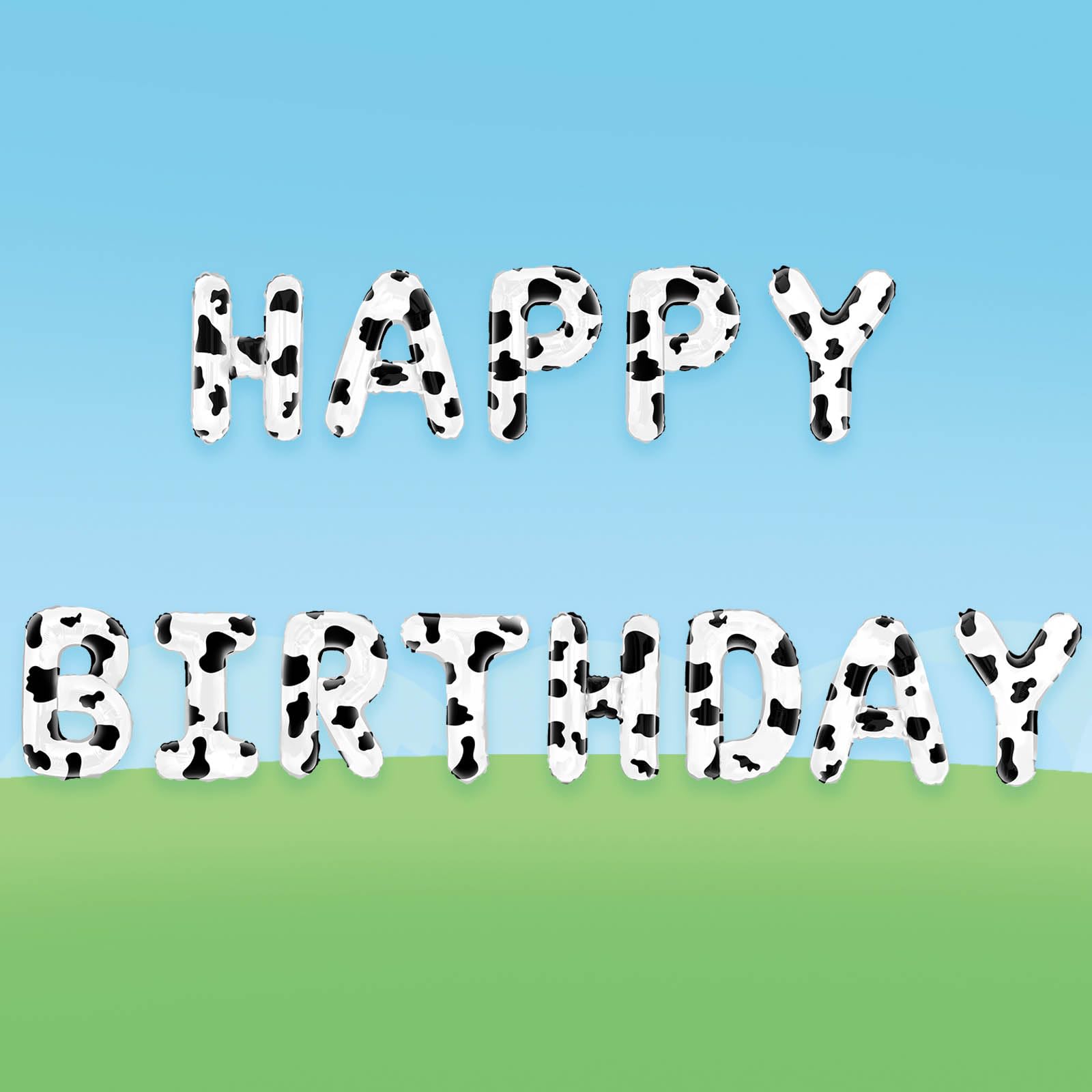 Cow print happy birthday banner letter balloon Moo Moo cow theme birthday party decor for cowgirl cowboy party , toy theme story birthday party supplies balloons