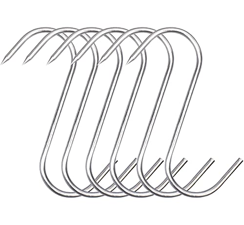 Alele 5 Inch 4mm Meat Hooks Stainless Steel Meat S-Hook for BBQ,Hanging,Smoking,Butchering,Grilling Set of 6 Pack (Meat Hook 5 Inch)