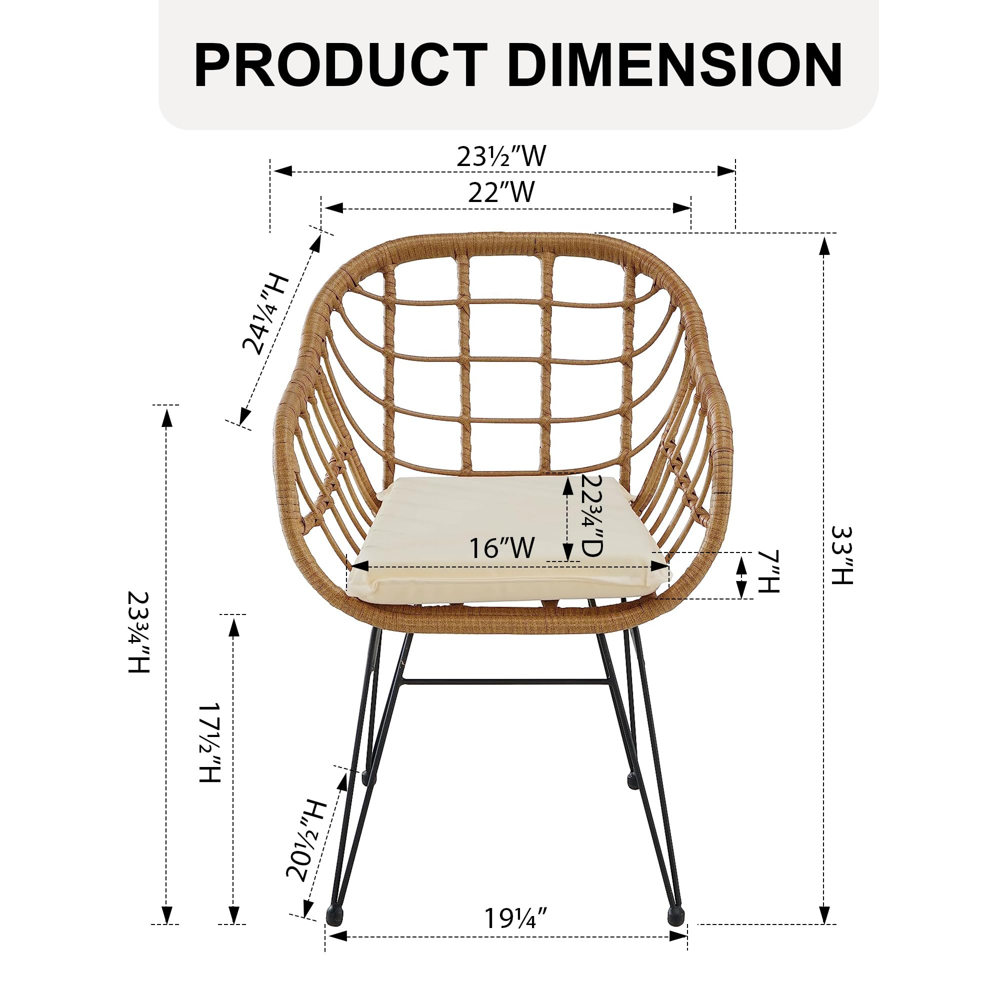 MOOOTTO 3 Pieces Outdoor Conversation Set, Patio Bistro Sets with 2 PE Wicker Chairs and Coffee Table,Patio Furniture Set for Porch, Sunroom, Deck, Backyard