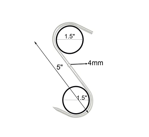 Alele 5 Inch 4mm Meat Hooks Stainless Steel Meat S-Hook for BBQ,Hanging,Smoking,Butchering,Grilling Set of 6 Pack (Meat Hook 5 Inch)