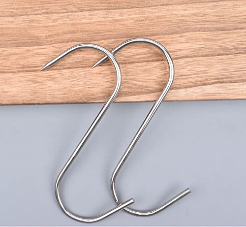 Alele 5 Inch 4mm Meat Hooks Stainless Steel Meat S-Hook for BBQ,Hanging,Smoking,Butchering,Grilling Set of 6 Pack (Meat Hook 5 Inch)