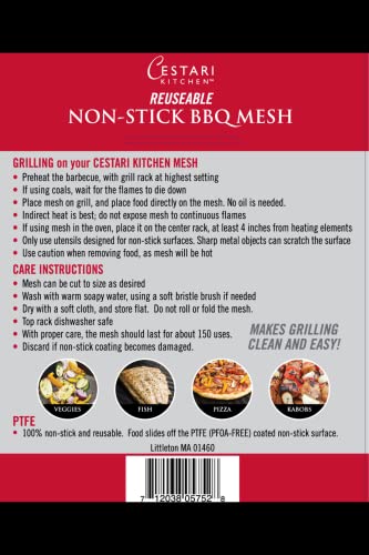 Cestari BBQ Grill Mats Non Stick Grill Toppers- Extra Large Cut to Fit - Pizza Oven Screen - Heavy Duty PFOA Free Grill Mesh Set of 2
