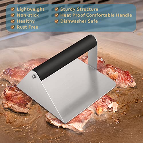 Leonyo 12 Inch Melting Dome & Burger Press, Round Basting Cover with Adjustable Vent, 5.5" Square Smash Bacon Griddle Press, Stainless Steel Flat Top Grill Accessories for Outdoor Kitchen BBQ Camping